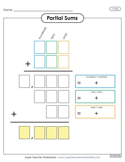 Partial Sums Addition Worksheets