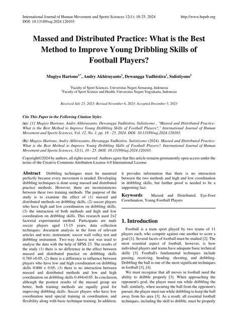 Pdf Massed And Distributed Practice What Is The Best Method To Improve Young Dribbling Skills