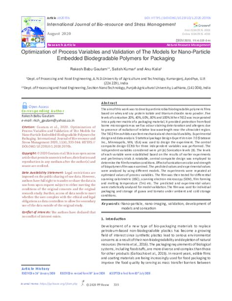 Pdf Optimization Of Process Variables And Validation Of The Models For Nano Particle Embedded