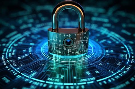 Binary Code Inspired Blue Keylock Conveys The Essence Of Cybersecurity Concepts Stock