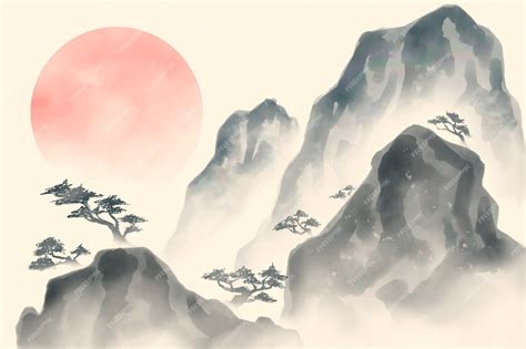 수채화 중국 스타일 그림 무료 벡터