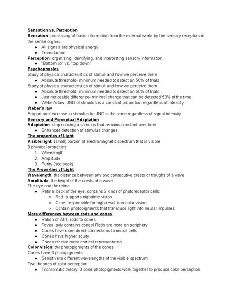 Ch 4 Lecture Notes Sensation Vs Perception Prof Julie Gross