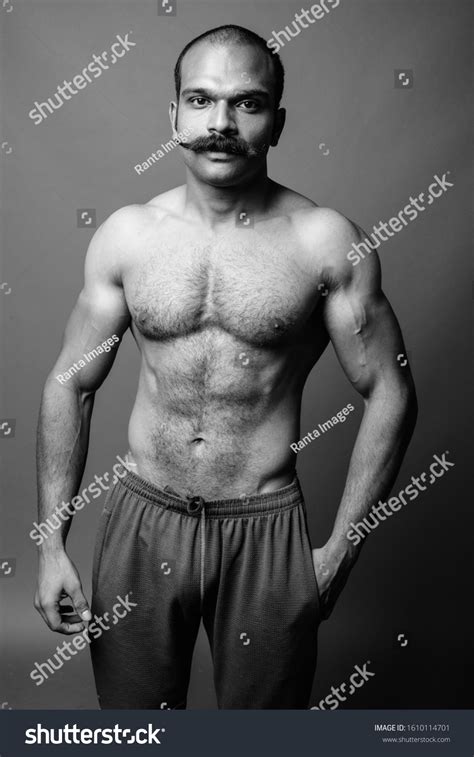 Muscular Indian Man Mustache Shirtless Against Stock Photo Edit Now