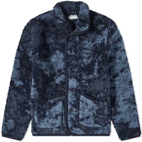 Universal Works Mens Space Dyed Fleece Lancaster Jacket In Blue