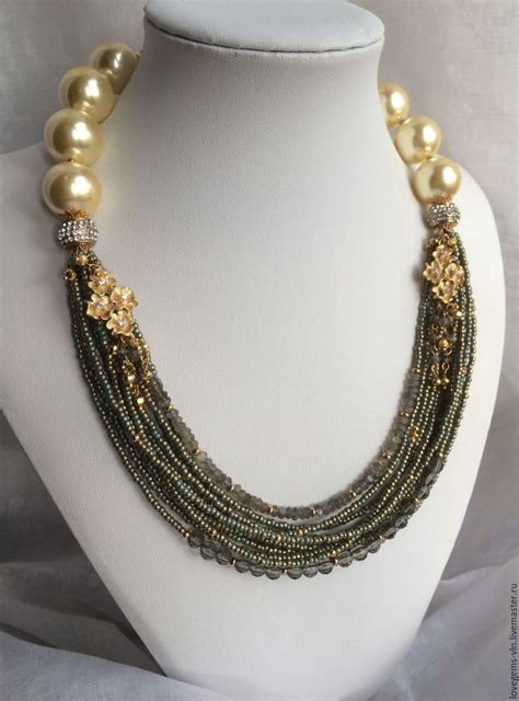 Колье из натуральных камней и позолоченного бисера ОЛИВА купить в интернет магазине на Ярмарке