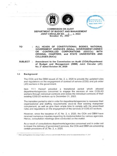 Coa Dbm Joint Circular No 2 S 2022 Pdf