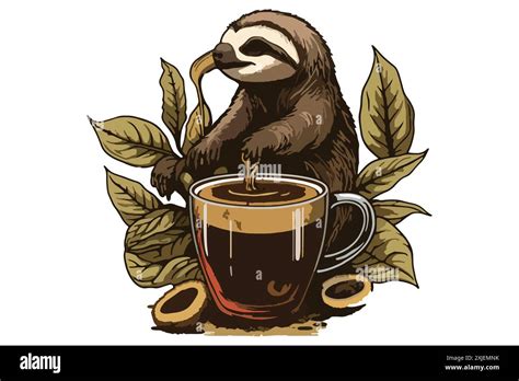Sloth Drinking Coffee Vector Stock Vector Image And Art Alamy