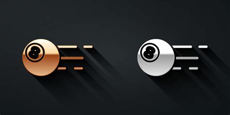 블랙 백그라운드에서 8번 아이콘이 고립된 골드 와 실버 당구 풀 스누커 볼 긴 그림자 스타일 벡터 1에 대한 스톡 벡터 아트 및