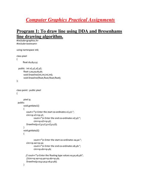 DDA Bresenhams Algo Computer Graphics Practical Assignments Program To Draw Line Using