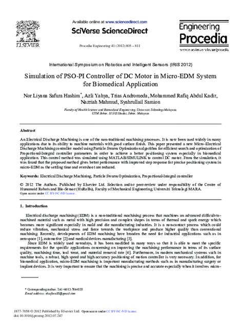 Pdf Simulation Of Pso Pi Co Ontroller Of Dc Motor In Micro Edm