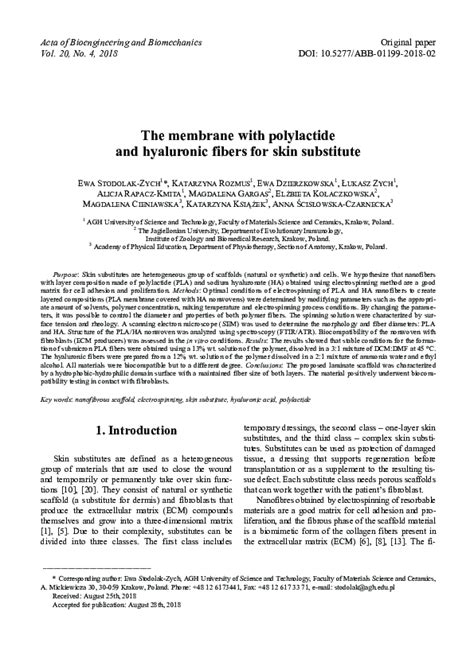 Pdf The Membrane With Polylactide And Hyaluronic Fibers For Skin