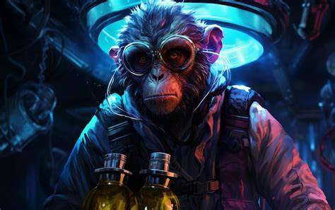 Premium Photo Blueskinned Toxic Waste Mutant Monkey With Scientific Twist