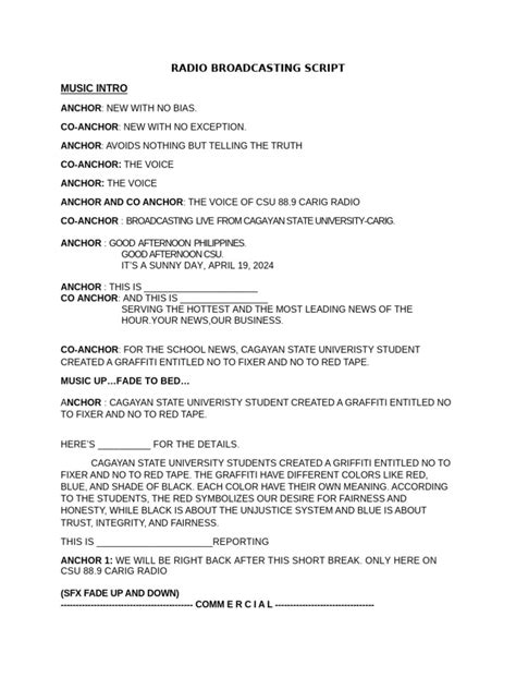 Radio Broadcasting Script Pdf