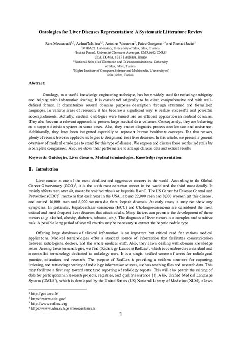 Pdf Ontologies For Liver Diseases Representation A Systematic Literature Review