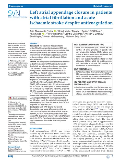 Pdf Left Atrial Appendage Closure In Patients With Atrial Fibrillation And Acute Ischaemic