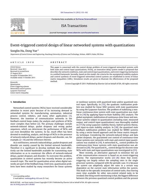 Event Triggered Control Design Of Linear Networked Systems With Quantizations Pdf