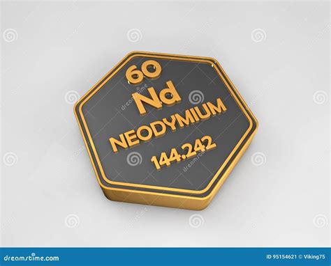 Neodymium Nd Chemical Element Periodic Table Hexagonal Shape Stock