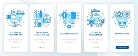 Data Analyst Skills Blue Onboarding Mobile App Screen Profession Walkthrough 5 Steps Editable