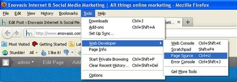 how to view page source in the new version of firefox v6 0 online