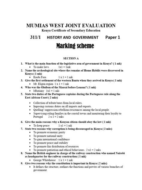 History Pp1 Marking Scheme Pdf Kenya