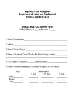 Dole Annual Medical Report Form Region 3 ReportForm Net