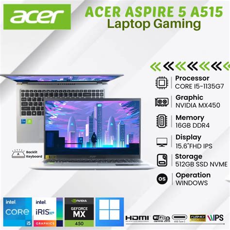 Jual Laptop Gaming Acer Aspire Slim A G S I G Gb Gb Ssd Fhd Ips
