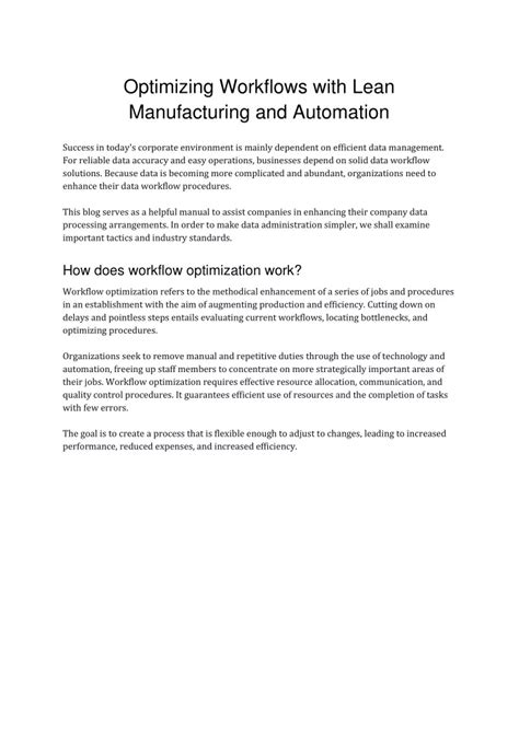 Ppt Optimizing Workflows With Lean Manufacturing And Automation