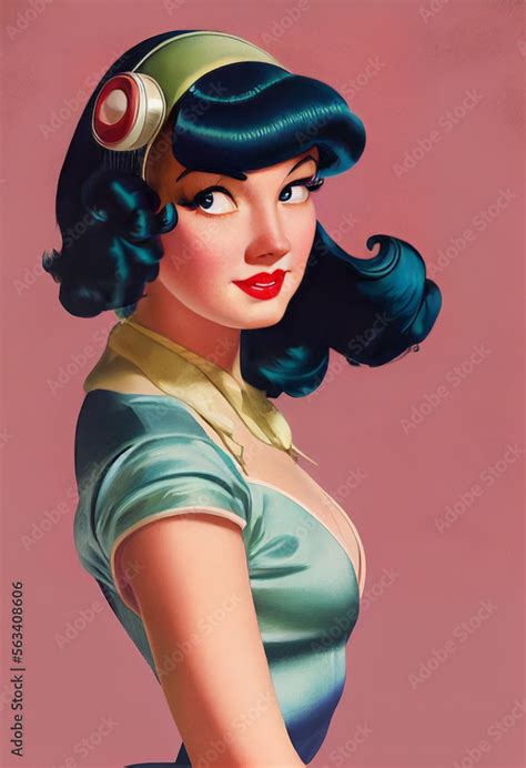 Stock Illustrationen 1940s Style Digital Painting Of A Black Haired Pin
