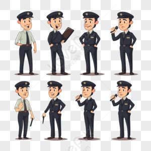 Pulis Clipart Pulis Set Na May Ibat Ibang Pose At Damdamin Cartoon