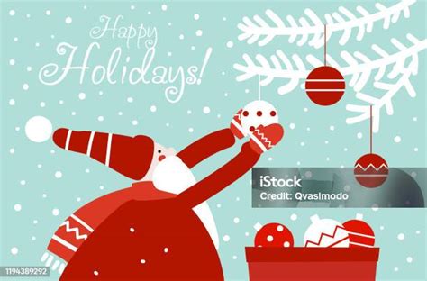 휴일 장난감 크리스마스 트리를 장식 재미 산타 클로스 귀여운 겨울 휴가 카드입니다 세련된 크리스마스와 새해 벡터 일러스트 12