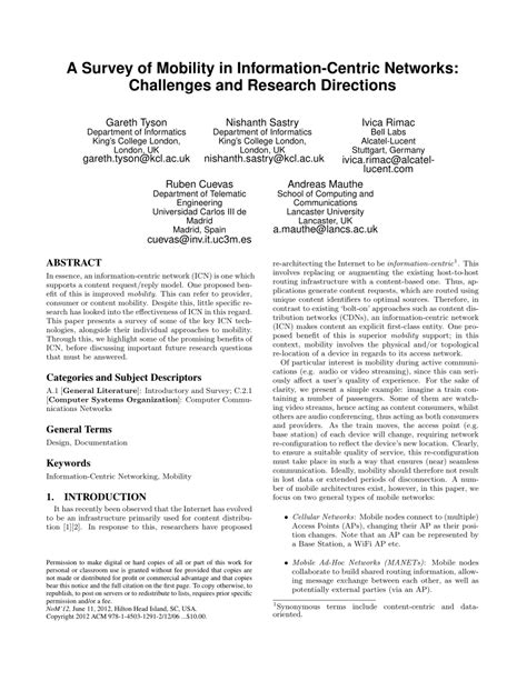 Pdf A Survey Of Mobility In Information Centric Networks Challenges