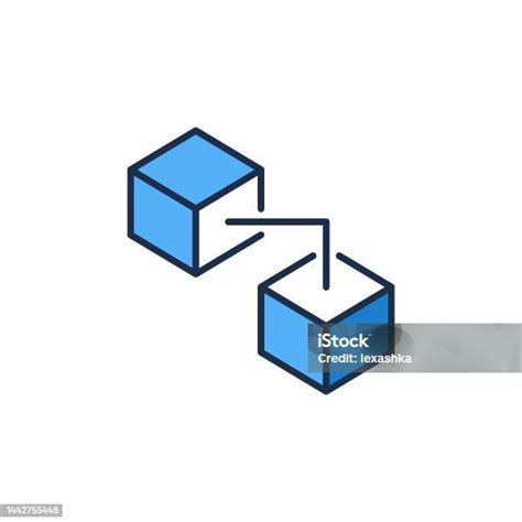Two Connected Blocks Modern Icon Blockchain Technology Vector Concept
