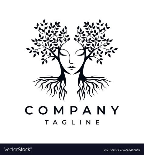 Beauty Tree Woman Face Logo Design Royalty Free Vector Image