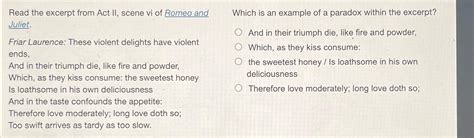 Solved Read The Excerpt From Act Ii ﻿scene Vi Of Romeo And
