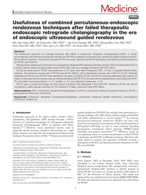 Pdf Usefulness Of Combined Percutaneous Endoscopic Rendezvous Techniques After Failed