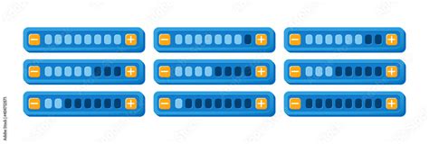 Set Of Funny Purple Game Ui Progress Bar Panel With Increase And Decrease Button For Gui Asset