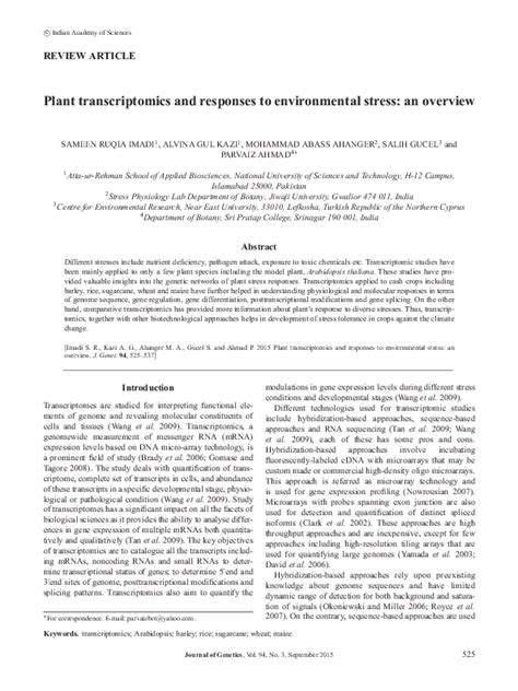 Pdf Plant Transcriptomics And Responses To Environmental Stress An Overview