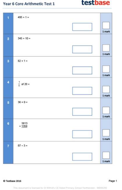 Arithmetic Tests St Wilfrids Ce Primary School