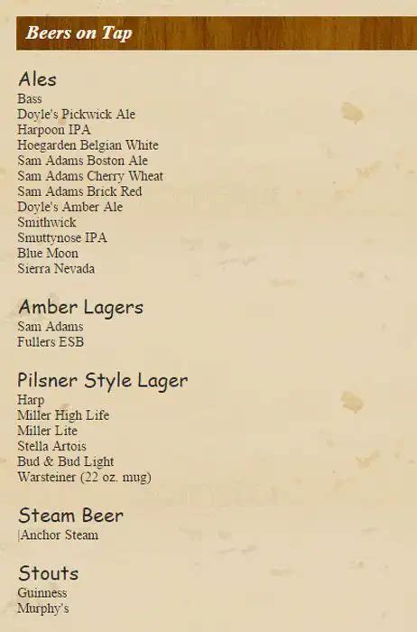 Menu At Doyles Cafe Boston