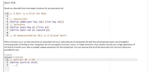 Solved Quiz 108 Recall Our Data Definition And Helper