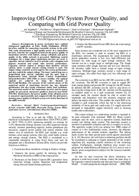 Pdf 5 Improving Off Grid Pv System Power Quality And Comparing With