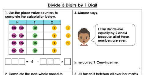 year 4 divide 3 digits by 1 digit lesson classroom secrets