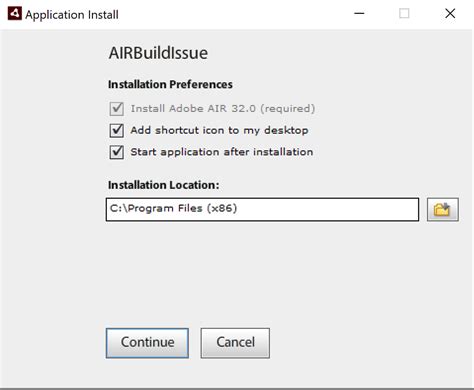 AIR SDK Animate CC Native Installer Error Issue Airsdk Adobe Runtime Support