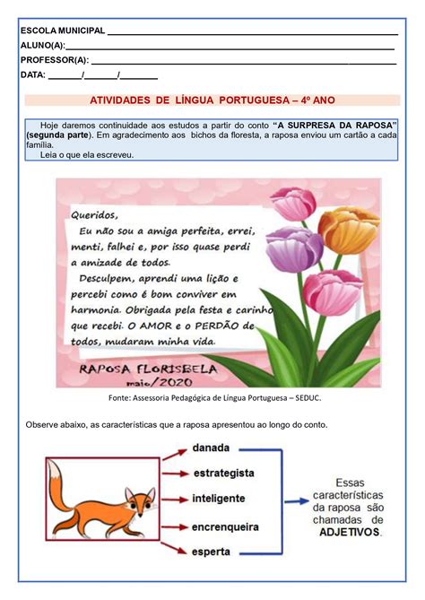 LÍngua Portuguesa 4º Ano ~ Atividade Para Imprimir