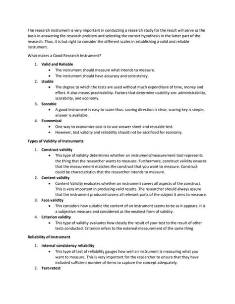 Validity And Reliability Research Instrument Docx