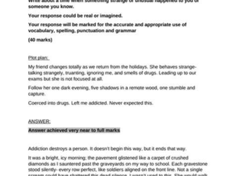 Edexcel Gcse English Language Creative Writing Paper 1 Question 6 Example Answer Teaching