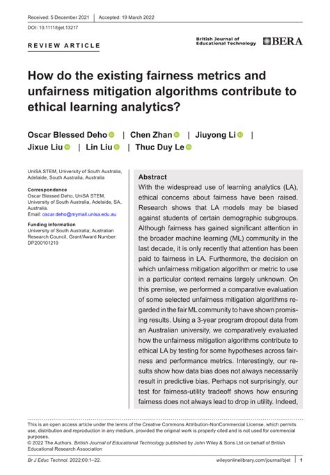 Pdf How Do The Existing Fairness Metrics And Unfairness Mitigation Algorithms Contribute To