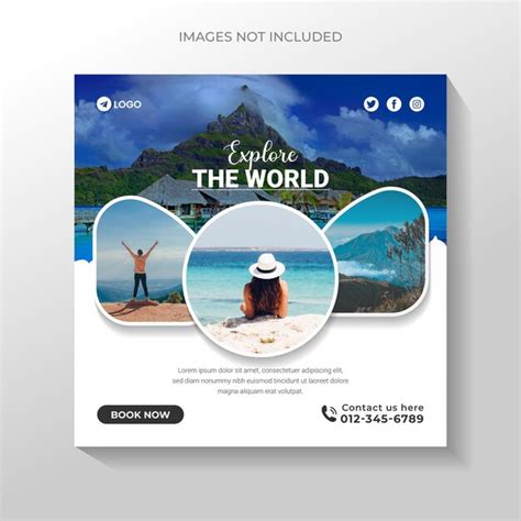 모험 소셜 미디어 게시물 및 여행 프로모션 배너 템플릿 Premium 프리미엄 벡터