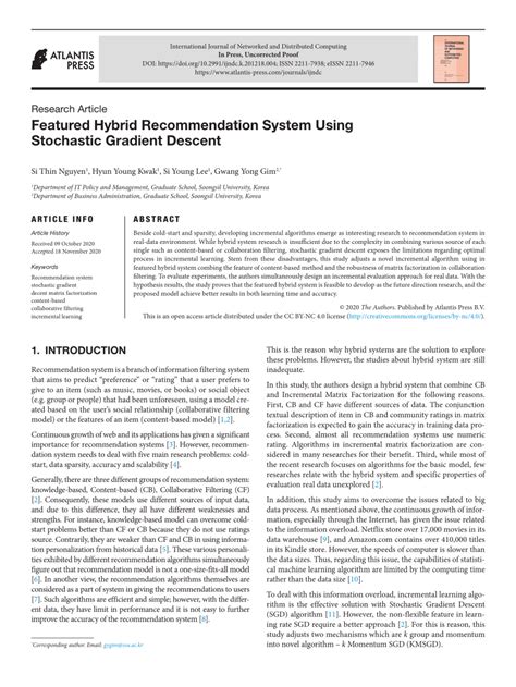 Pdf Featured Hybrid Recommendation System Using Stochastic Gradient