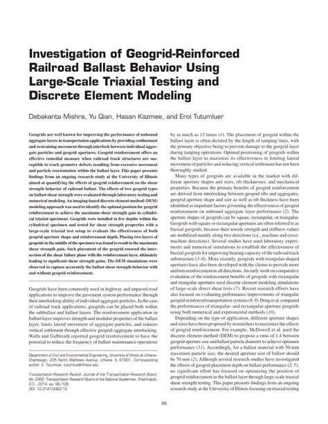 Pdf Investigation Of Geogrid Reinforced Railroad Ballast Behavior Using Large Scale Triaxial